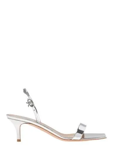 GIANVITO ROSSI Ribbon Kitten Heel Sandals - Metallic Silver