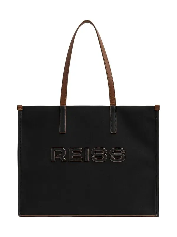 REISS Canvas Logo Tote Bag - Black