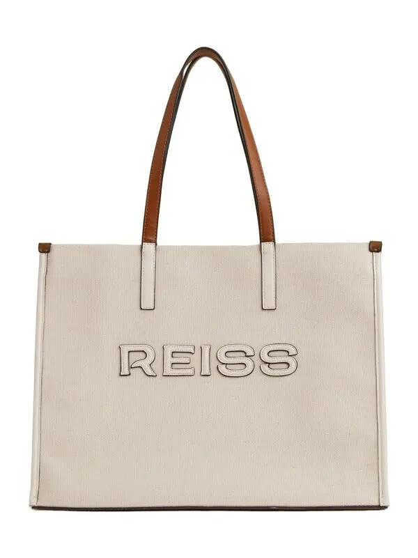 REISS Canvas Logo Tote Bag - Natural