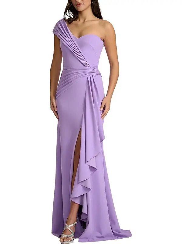 Tadashi Shoji Lune Waterfall Sash Gown - Purple Haze