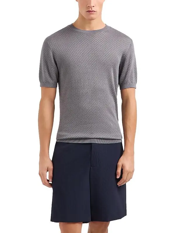 Emporio Armani Knit Jacquard Short Sleeved Pullover Sweater - Grey