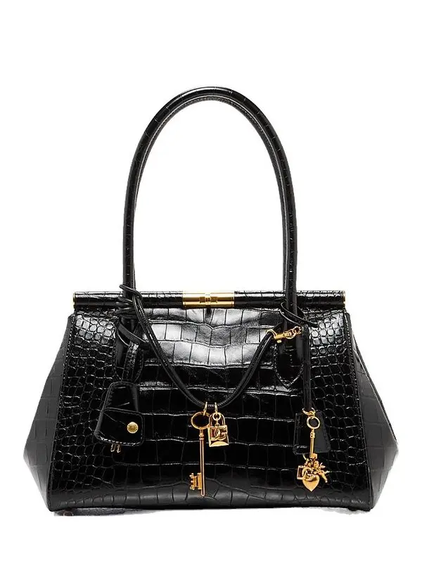 Dolce & Gabbana Marlene Croc Embossed Bag - Black