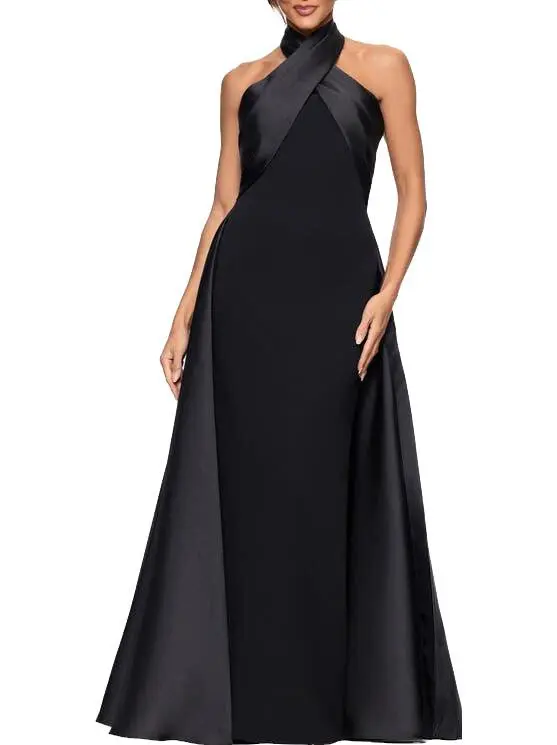 Betsy & Adam Twist Halter Neck Gown - Black