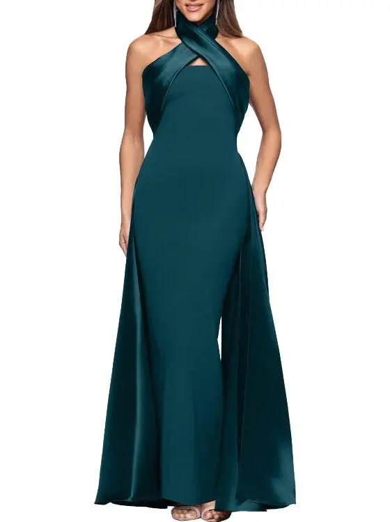 Betsy & Adam Twist Halter Neck Gown - Pine