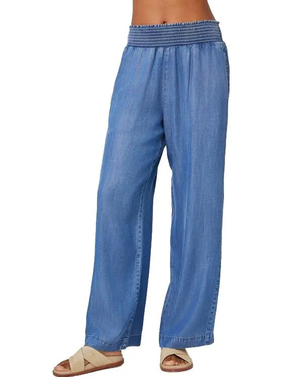 Bella Dahl Smocked Wide Leg Chambray Pants - Moonlit Haze Wash