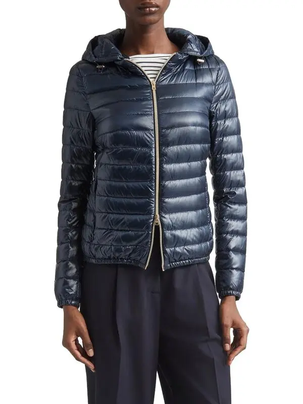 Herno Angela Hooded Down Bomber Jacket - 9200 Navy