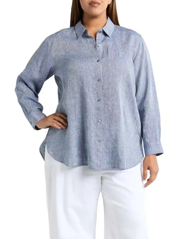 Eileen Fisher Classic Collar Linen Shirt - Chambray