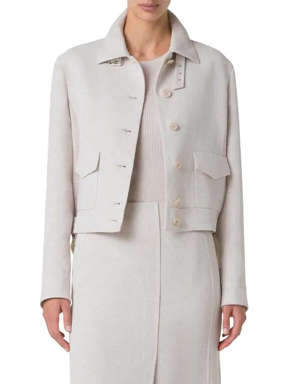 Akris Peer Crop Linen-blend Jacket - Greige