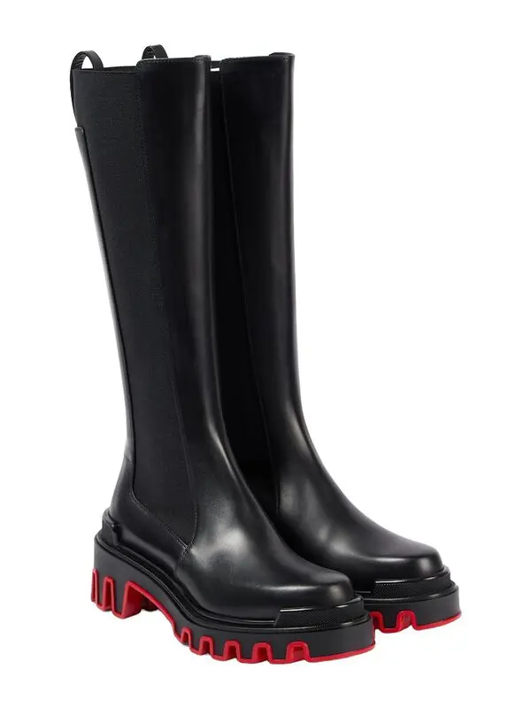 CHRISTIAN LOUBOUTIN Marchacroche Leather Knee-high Boots - Black