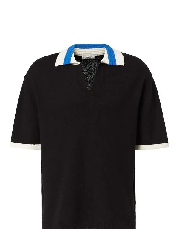 Commas Crochet Cotton-blend Polo Shirt - Black