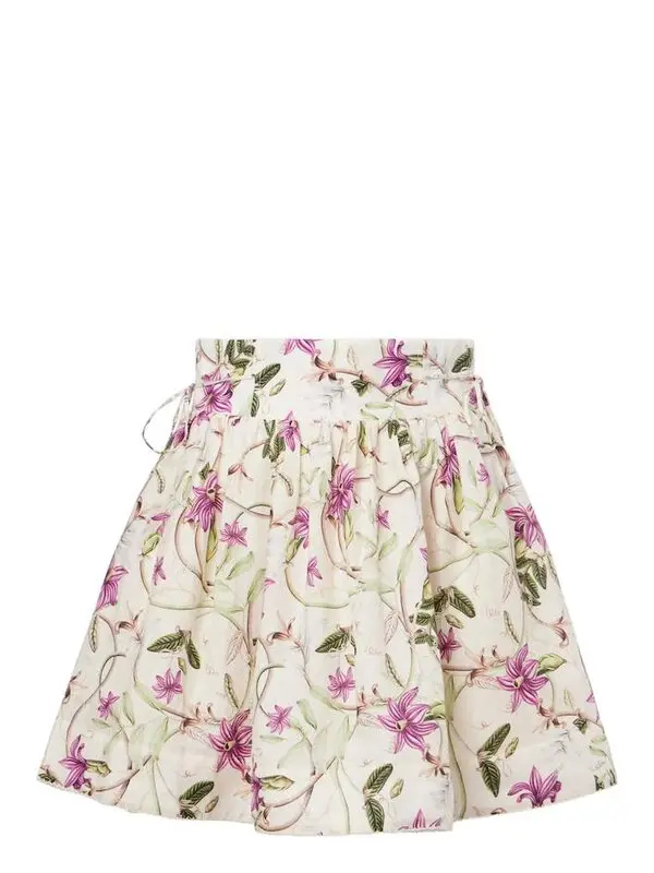 Agua Bendita Floral Linen Mini Skirt - Multicoloured