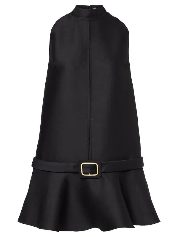 TOM FORD Belted Wool And Silk Crêpe Minidress - Black