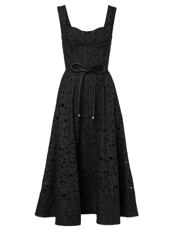 Rebecca Vallance Kitsu Broderie Anglaise Midi Dress - Black