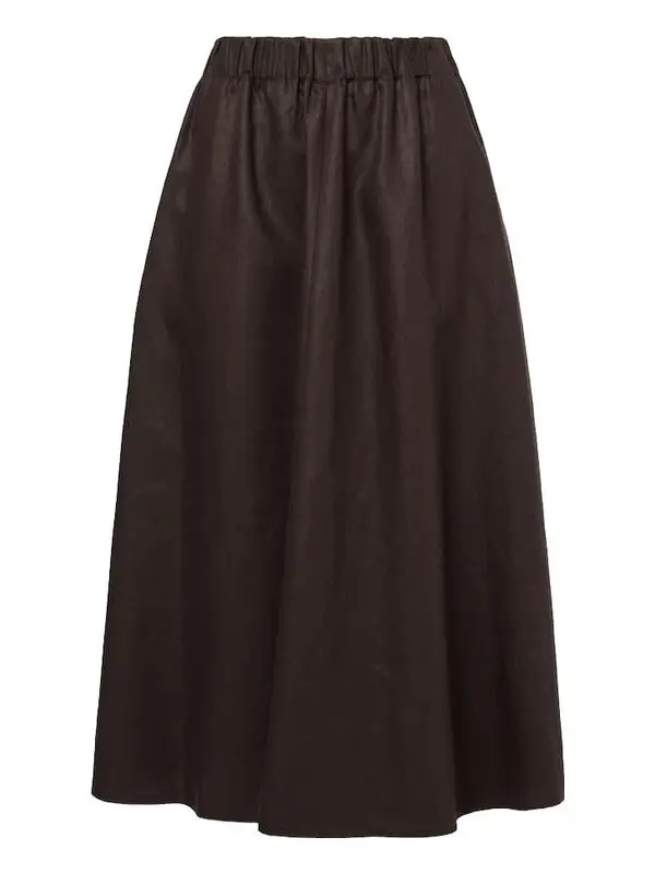 Brunello Cucinelli Linen Midi Skirt - Brown