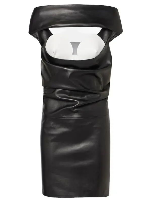 JEAN PAUL GAULTIER Cutout Draped Leather Dress - Black