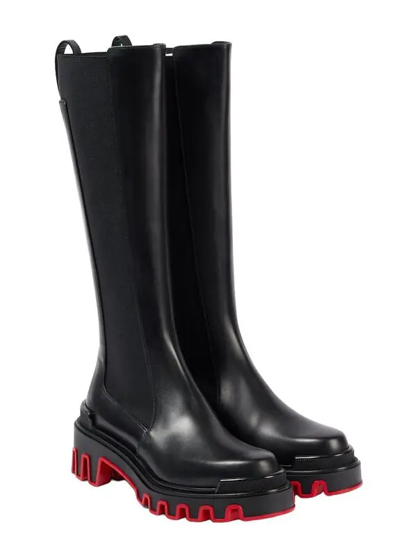CHRISTIAN LOUBOUTIN Marchacroche Leather Knee-high Boots - Black