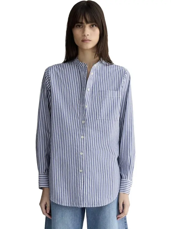Everlane Oversized Cotton Shirt - Bone/mazarine Blue
