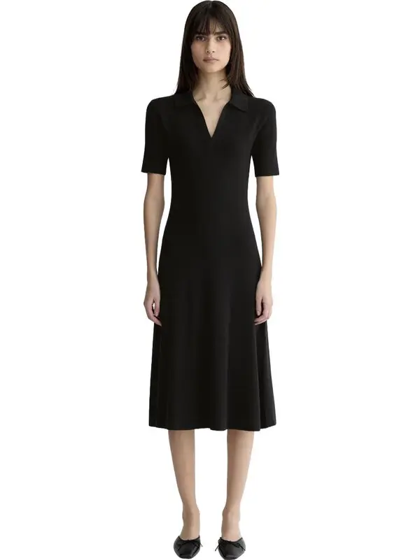 Everlane Knit Polo Midi Dress - Black