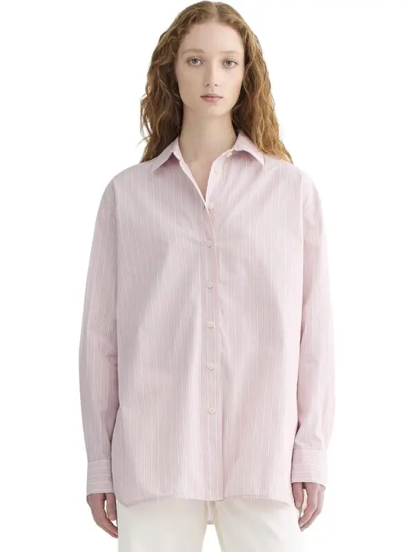 Everlane Boyfriend Shirt In Ultrasoft Cotton - Pink / White