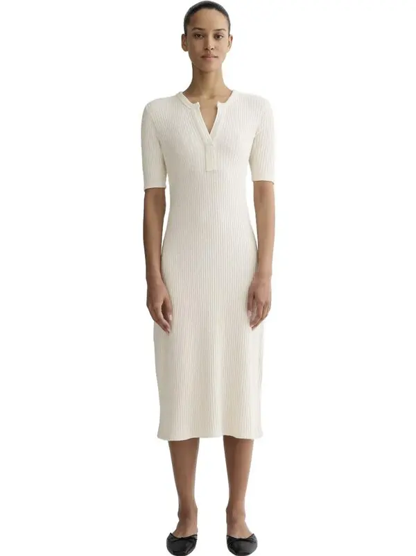 Everlane Rib-knit Henley Midi Dress - Bone