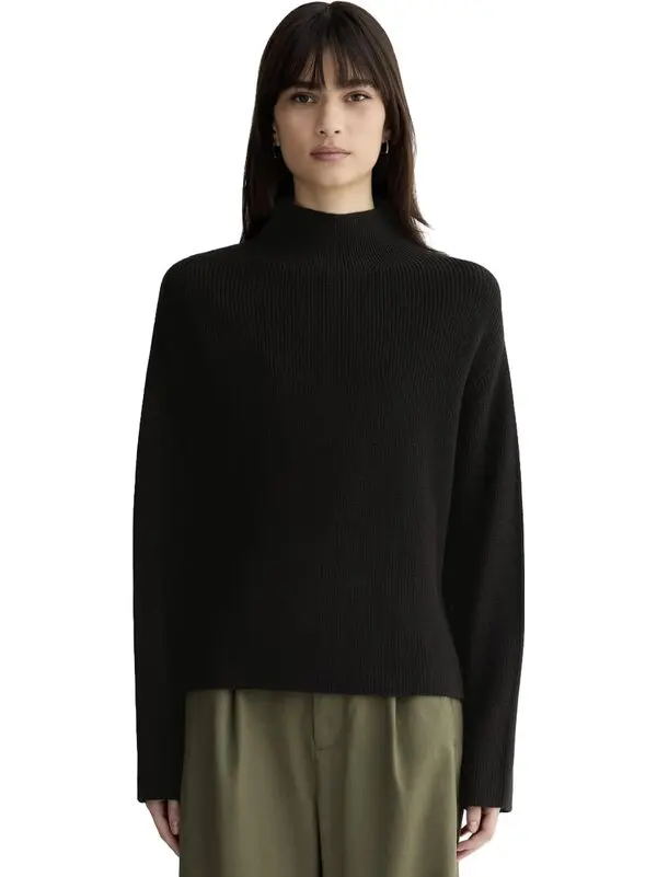 Everlane Slouchy Funnel Neck Everyday Cotton Sweater - Black