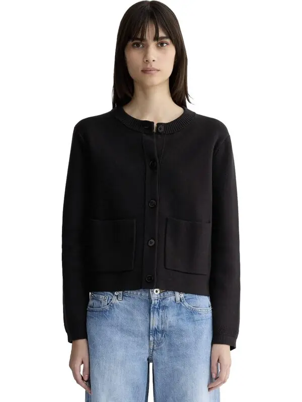 Everlane Crew Cardigan In Everyday Cotton - Black