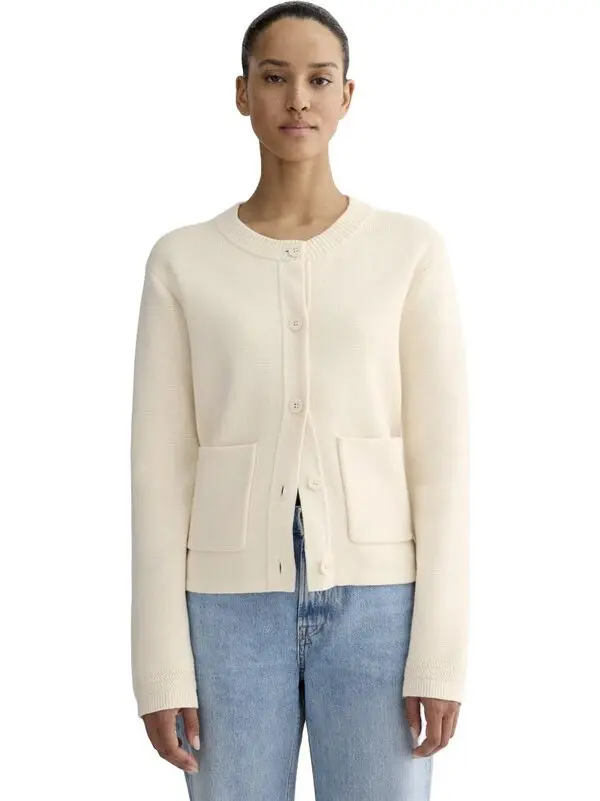 Everlane Crew Cardigan In Everyday Cotton - Canvas