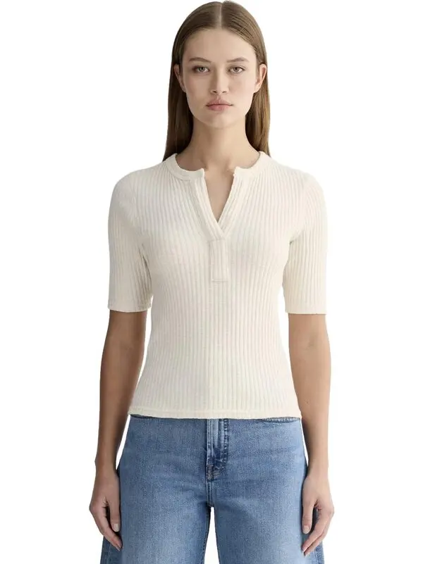 Everlane Rib-knit Short-sleeve Henley - Bone