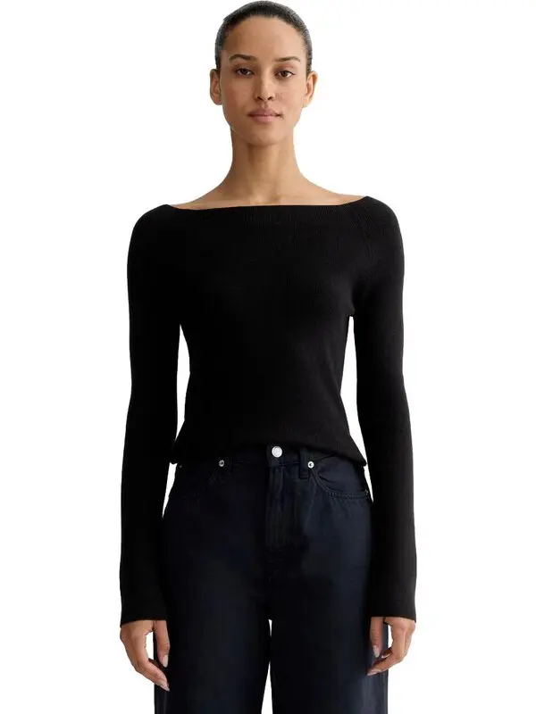 Everlane Knit Boatneck Top - Black