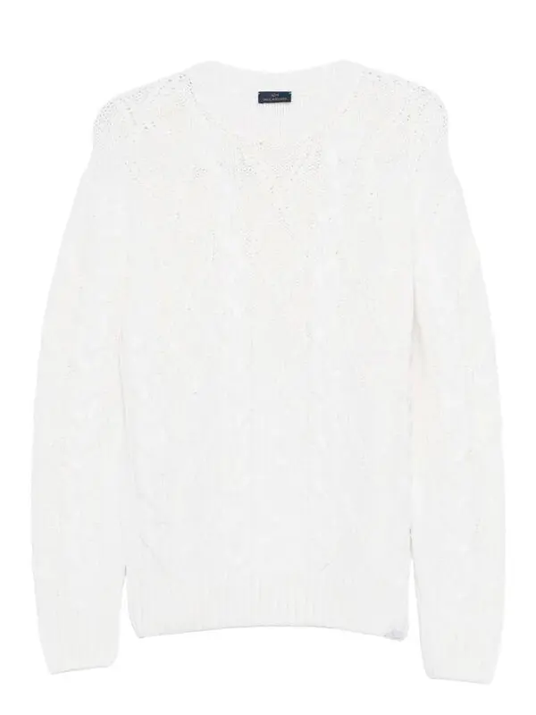 Paul & Shark Cable Knit Crewneck Wool Sweater - White