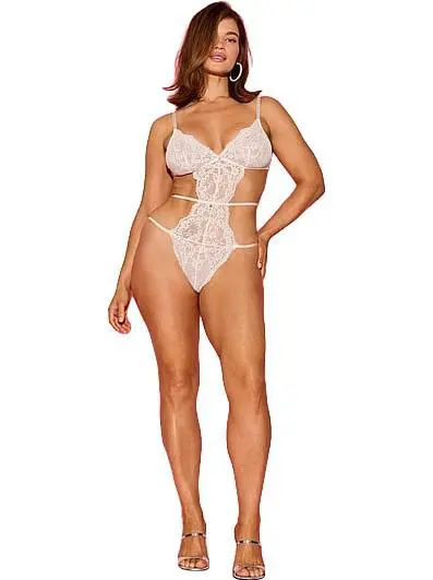 Victoria's Secret Dream Angels Dare To Lace Strappy Triangle Teddy - White,ivory