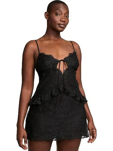 Victoria's Secret Dream Angels Dare To Lace Flounce Mini Slip - Black