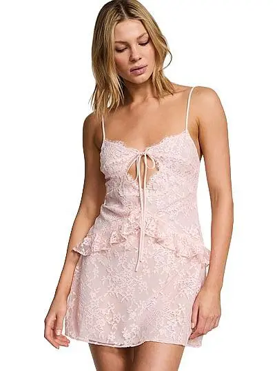 Victoria's Secret Dream Angels Dare To Lace Flounce Mini Slip - Pink