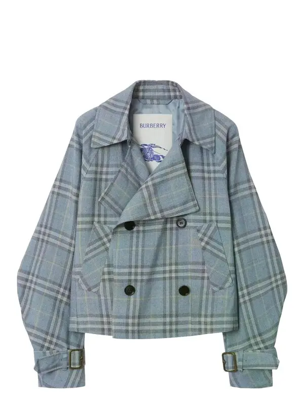 Burberry Checked Trench Jacket - Blue