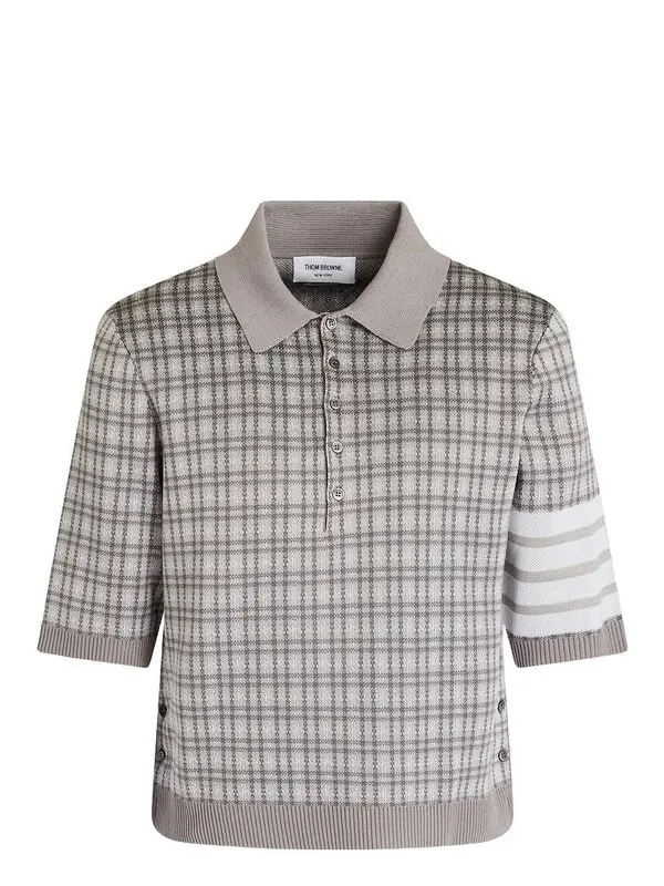 Thom Browne Checked Silk And Cottonblend Polo Shirt - Gray
