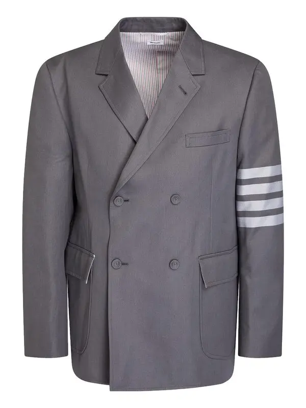 Thom Browne Double-breasted Striped Cotton-twill Blazer - Gray