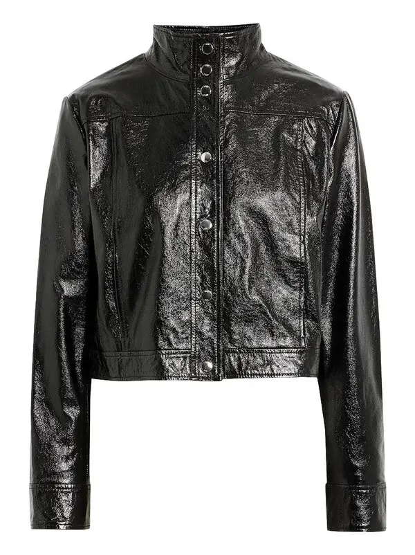 Maje Crinkled Patent-leather Biker Jacket - Black