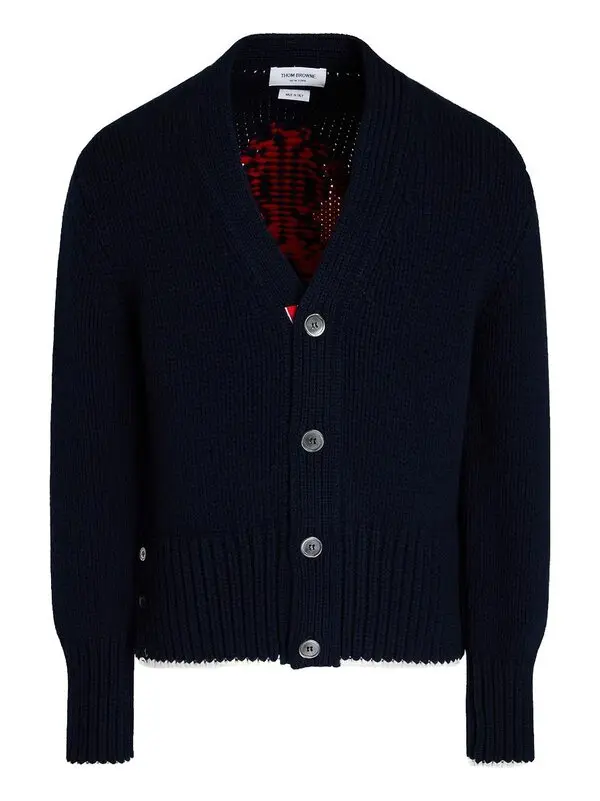 Thom Browne Intarsia Cashmere Cardigan - Navy