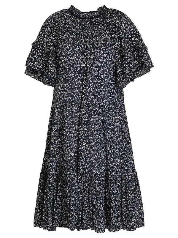 Ulla Johnson Doris Ruffled Floral-print Cotton-crepon Dress - Midnight Blue