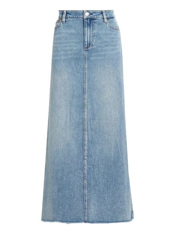 Alice + Olivia Marissa Distressed Denim Maxi Skirt - Mid Denim