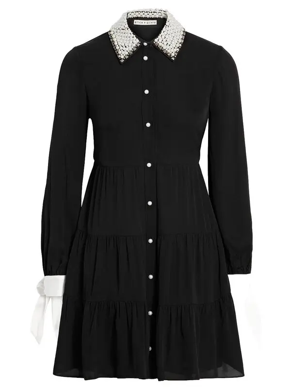 Alice + Olivia Meeko Embellished Mini Shirt Dress - Black