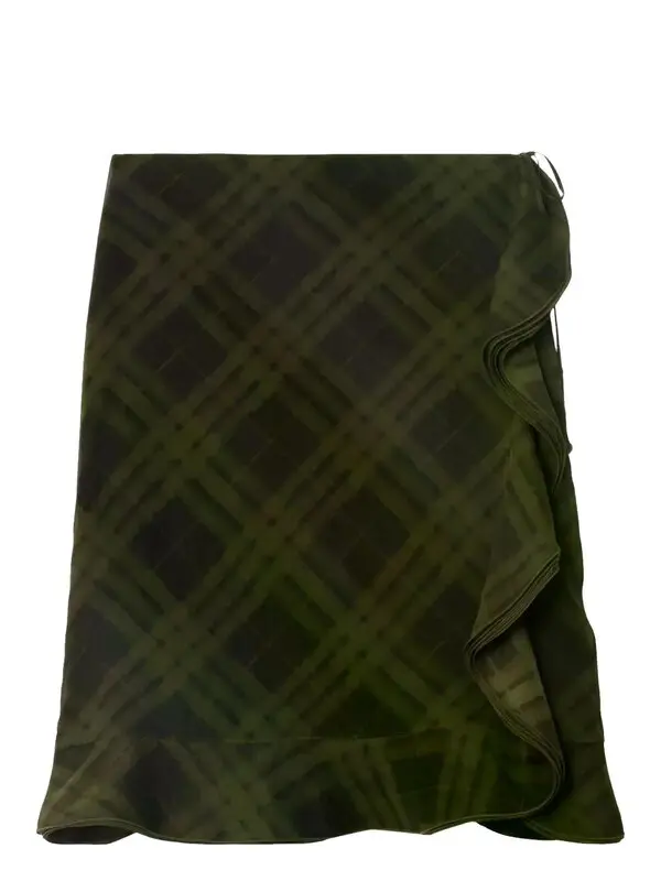 Burberry Checked Silk Wrap Skirt - Green