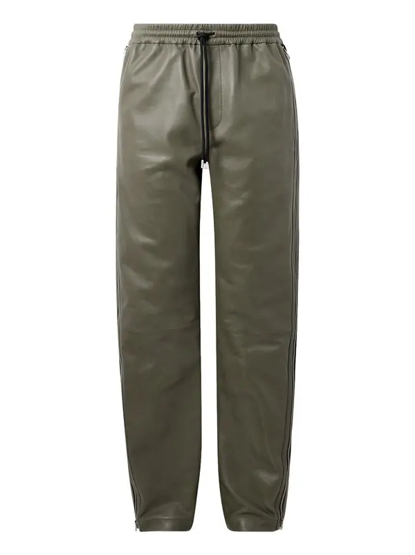 Acne Studios Straight-leg Leather Trousers With Zip Detail - Green
