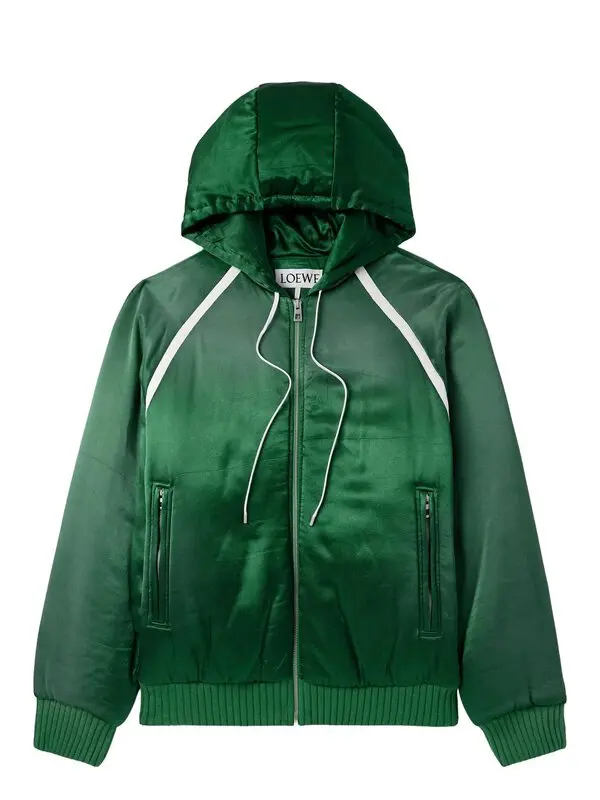 Loewe Oversized Grosgrain-trimmed Padded Satin Hooded Track Jacket - Green