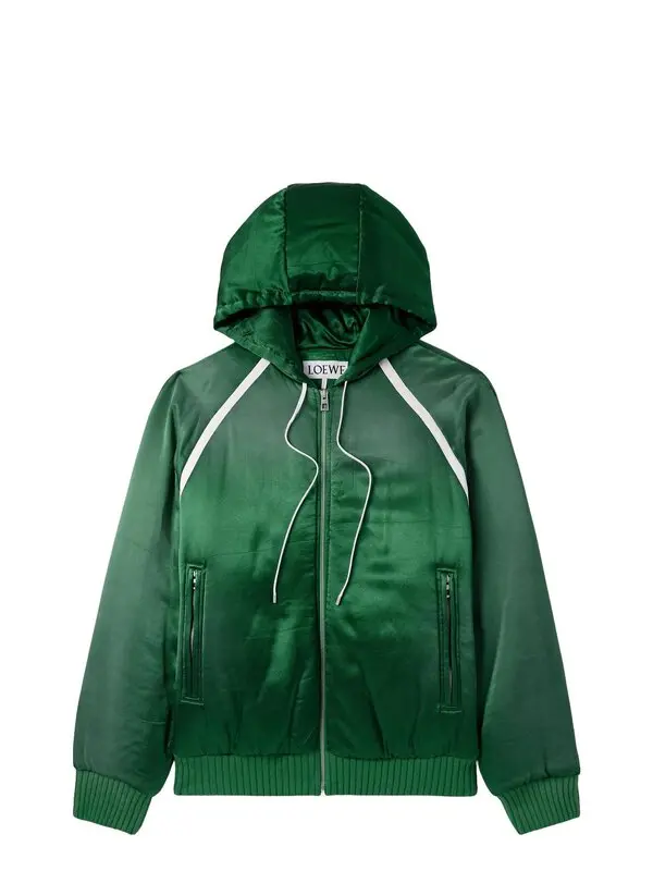 Loewe Oversized Grosgrain-trimmed Padded Satin Hooded Track Jacket - Green