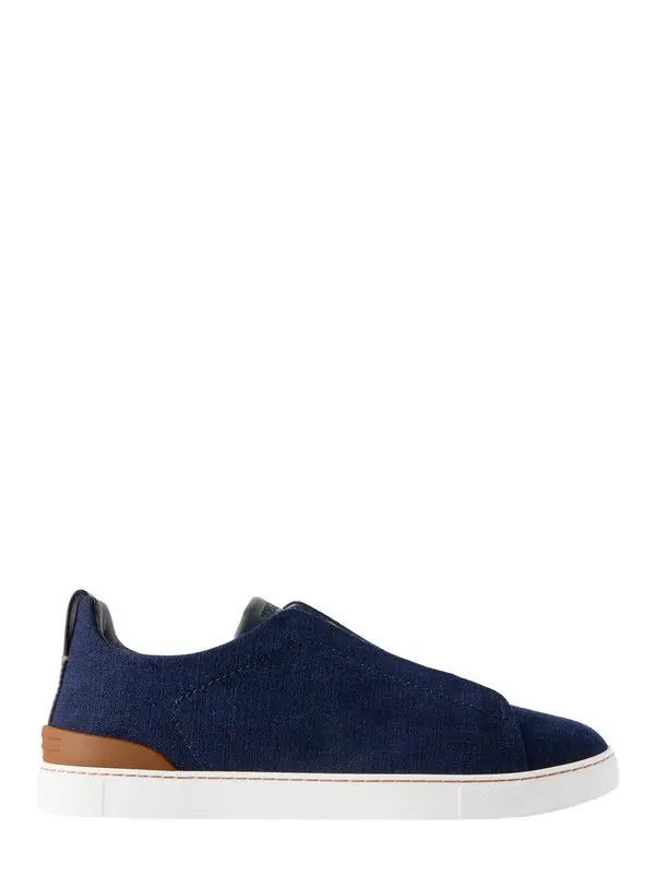 Zegna Triple Stitch Leather-trimmed Canvas Sneakers - Blue