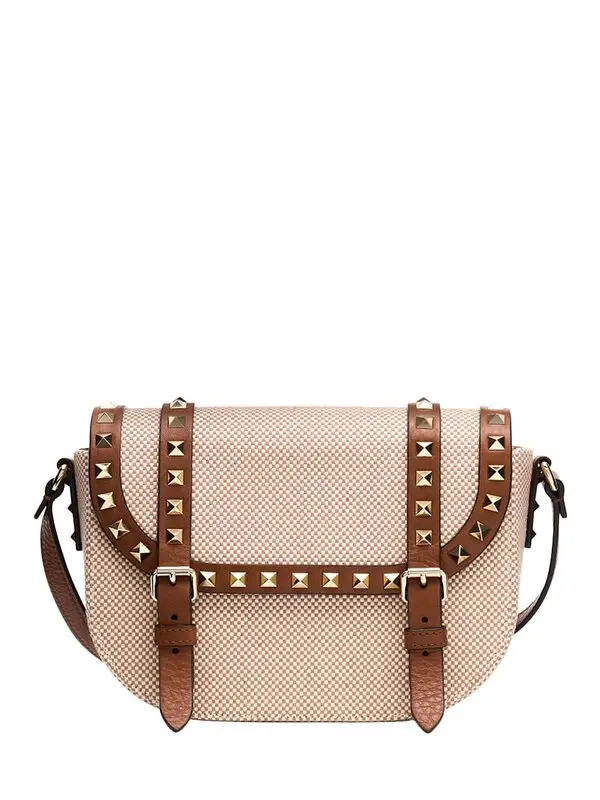 Valentino Garavani Rockstud Small Canvas Saddle Crossbody Bag - Naturale Tobacco Selleria