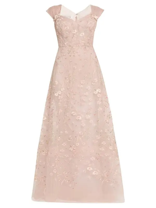 Rickie Freeman For Teri Jon Floral-embroidered Tulle Gown - Dusty Pink Mul