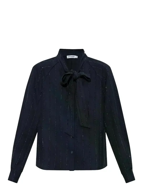 SELF-PORTRAIT Rhinestone-embellished Pinstripe Shirt - Blue