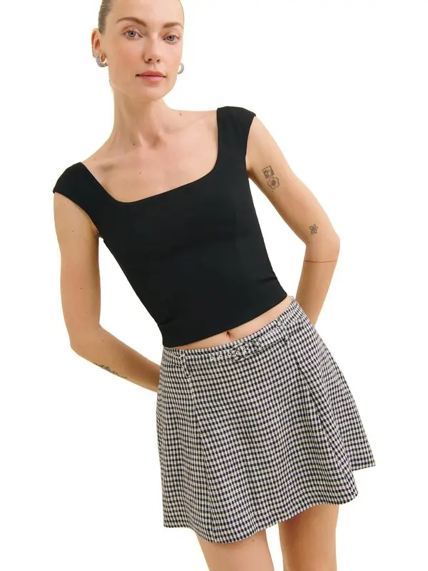 REFORMATION Rory Linen Pleated Skirt - Black